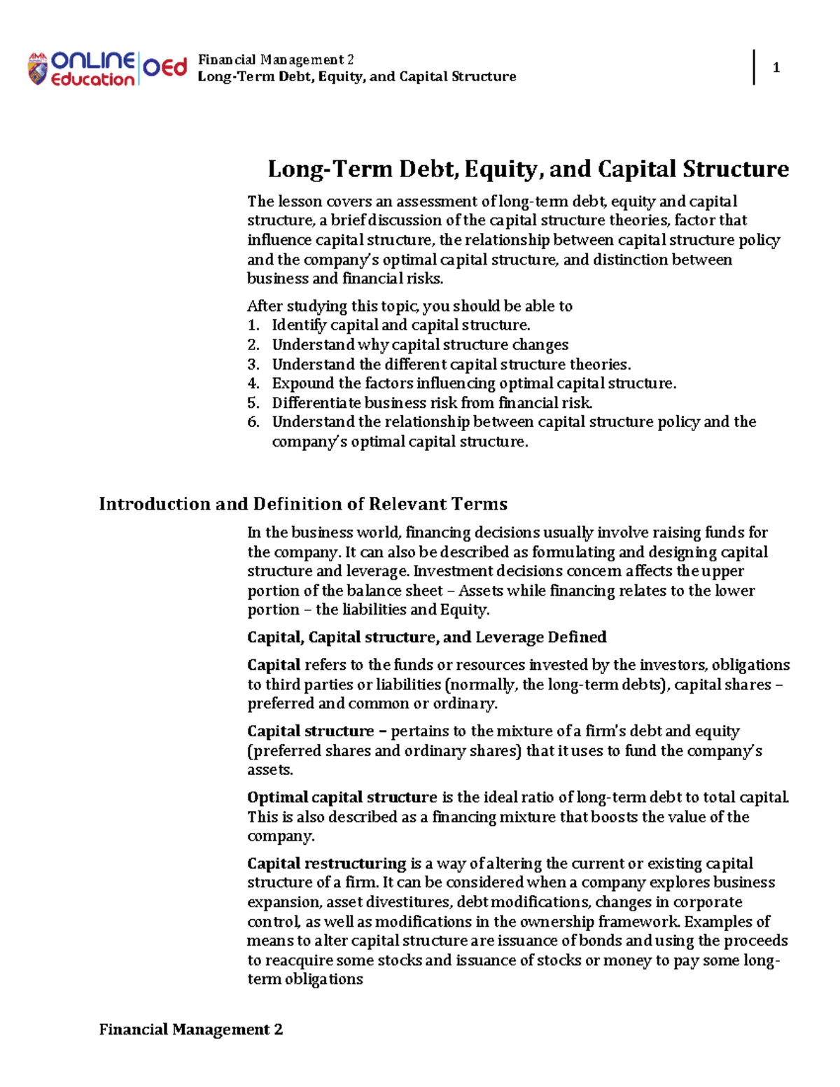 W3-Module-Long-Term Debt, Equity, and Capital Structure - Financial ...