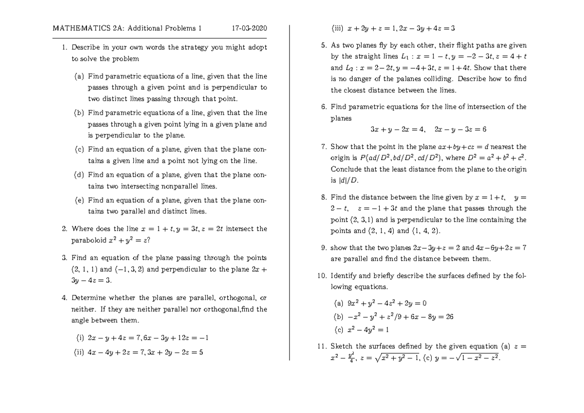 Adpro 1 - calculus problems -parametric equations - MATHEMATICS 2A ...