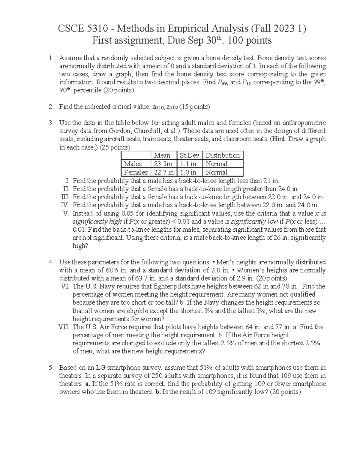 5310- first assignment - CSCE 5310 - Methods in Empirical Analysis (Fall 2023 1) First ...