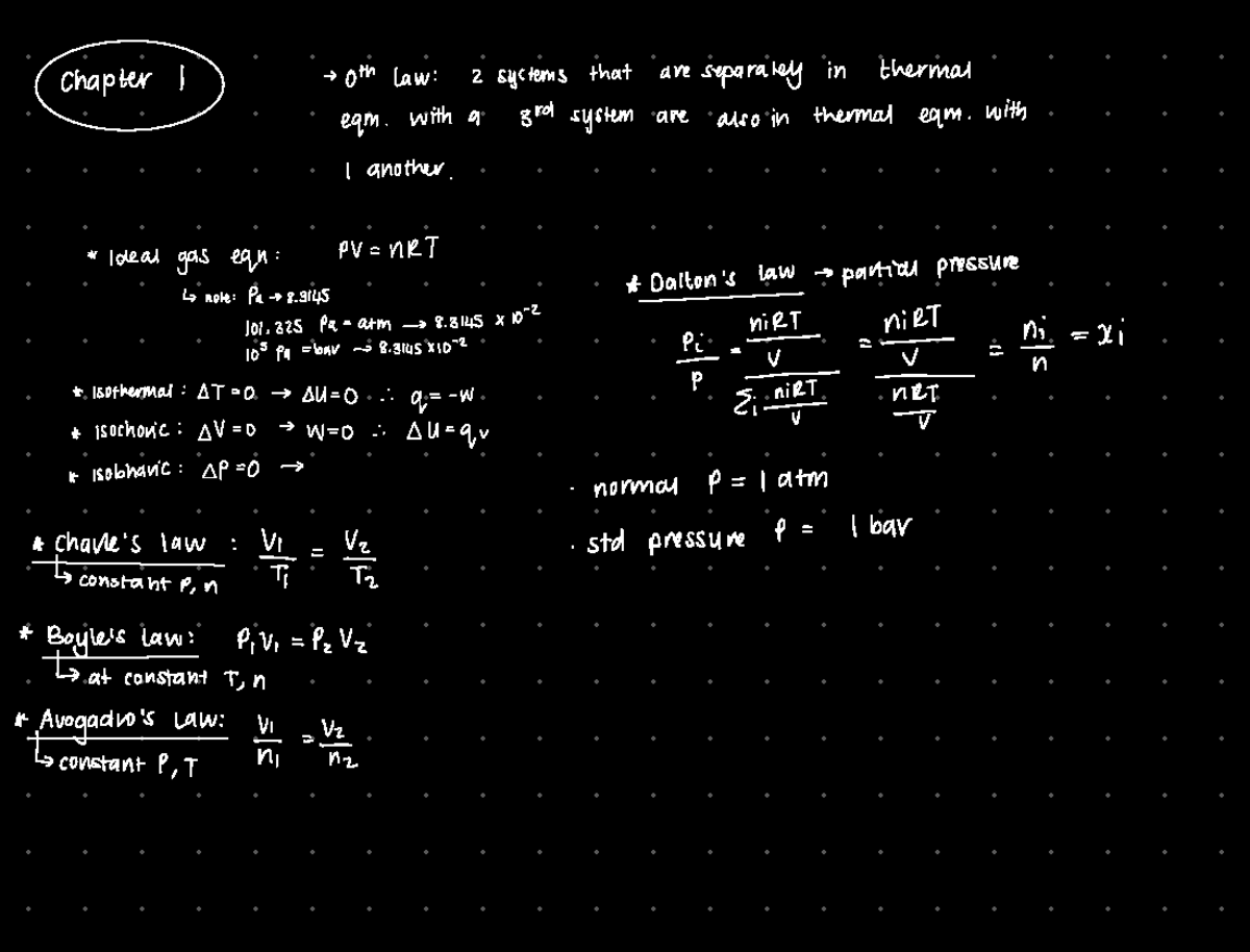 A1 summary - chem 254 - Chapter I 0th Law 2 systems that are separately ...