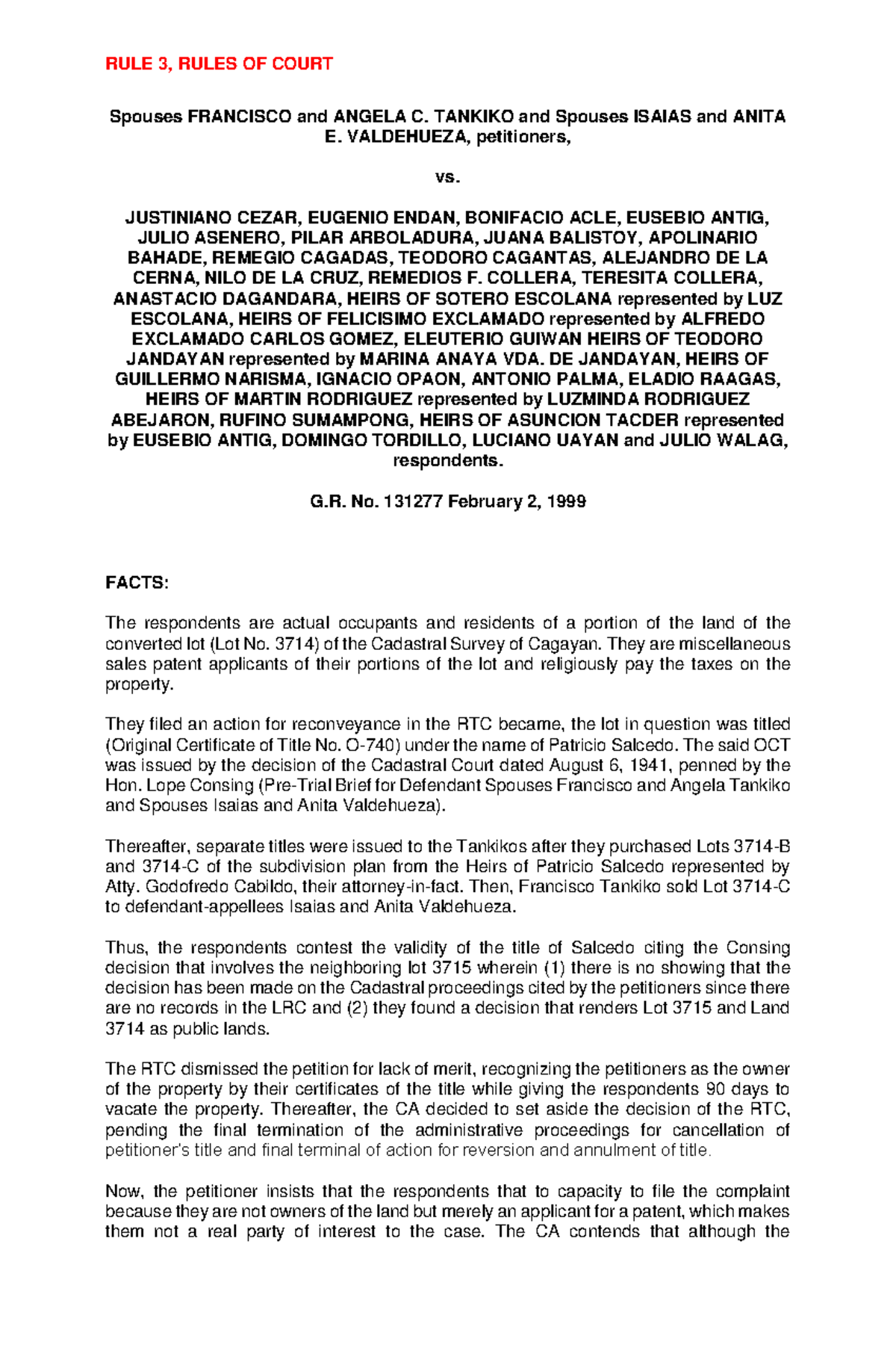 Tankiko vs Cesar, G.R. No. 131277 February 2, 1999 - RULE 3, RULES OF ...