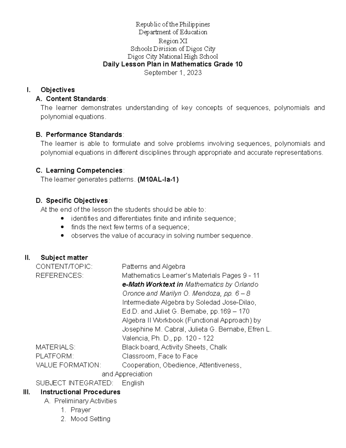 DLP G10 Q1 L2 - lesson plan illustrating polynomial functions ...