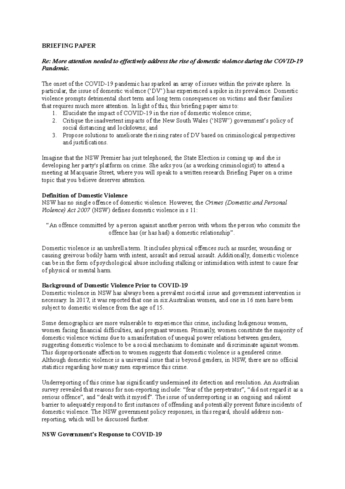 Briefing Paper - BRIEFING PAPER Re: More attention needed to ...