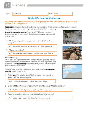 Weathering SE 1 - This is an answer key - Name: Date: Student ...