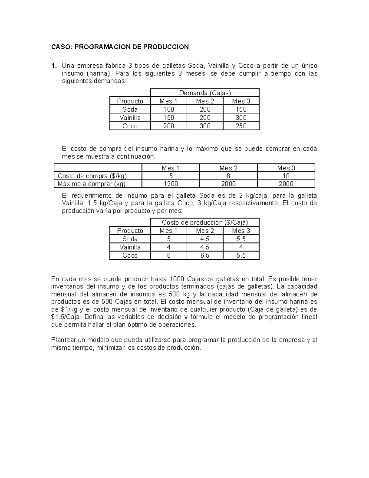 CASO - Programacion DE Produccion - CASO: PROGRAMACION DE PRODUCCION 1 ...
