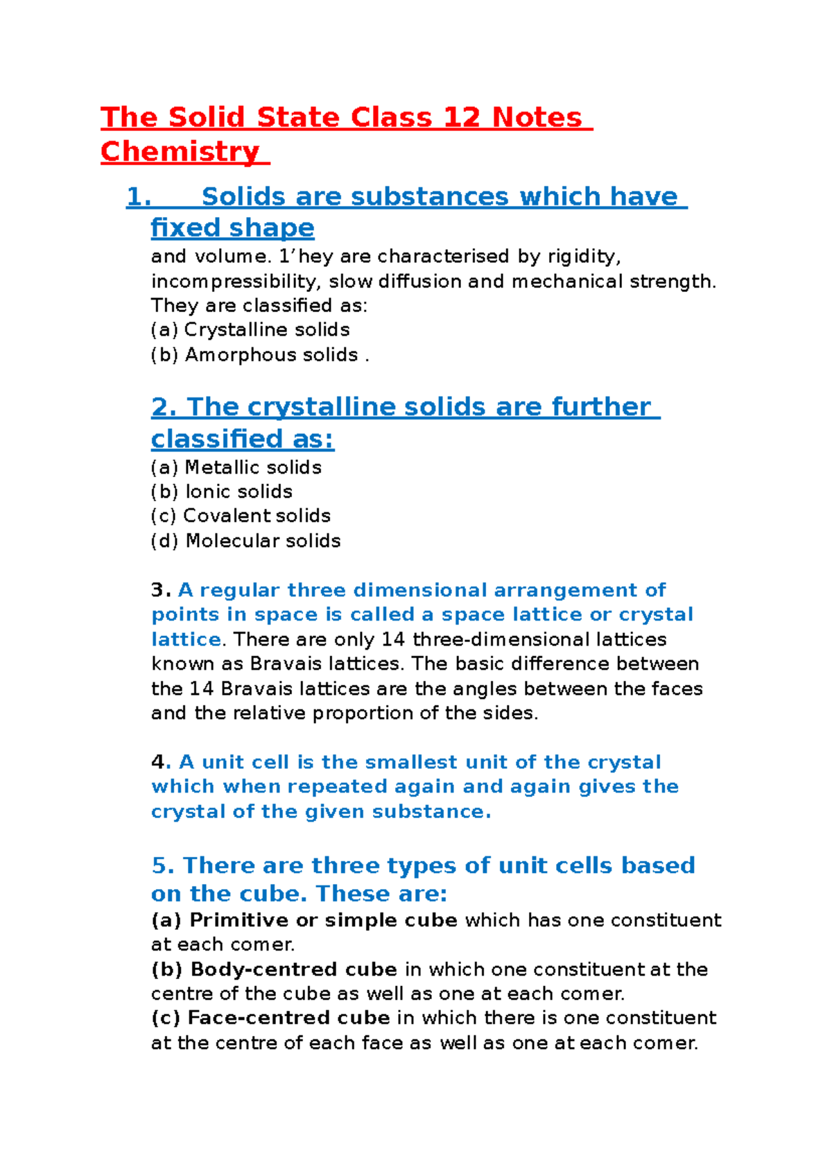 The Solid State Class 12 Notes Chemistry - Solids are substances which ...