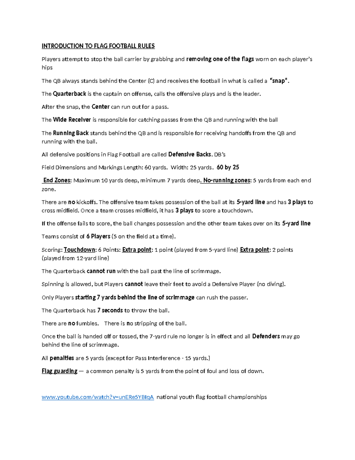 Introduction TO FLAG Football Rules - INTRODUCTION TO FLAG FOOTBALL ...