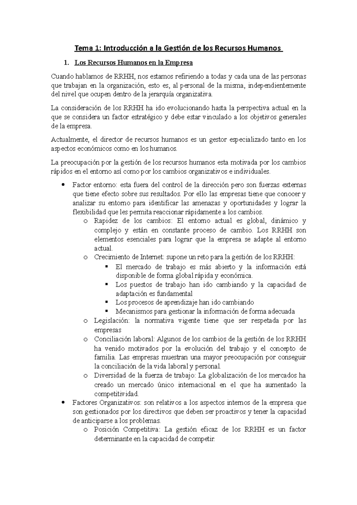 Tema 1 - Resumen cap 1 libro - Fundamentos de recursos humanos - Tema 1: Introducción a la ...