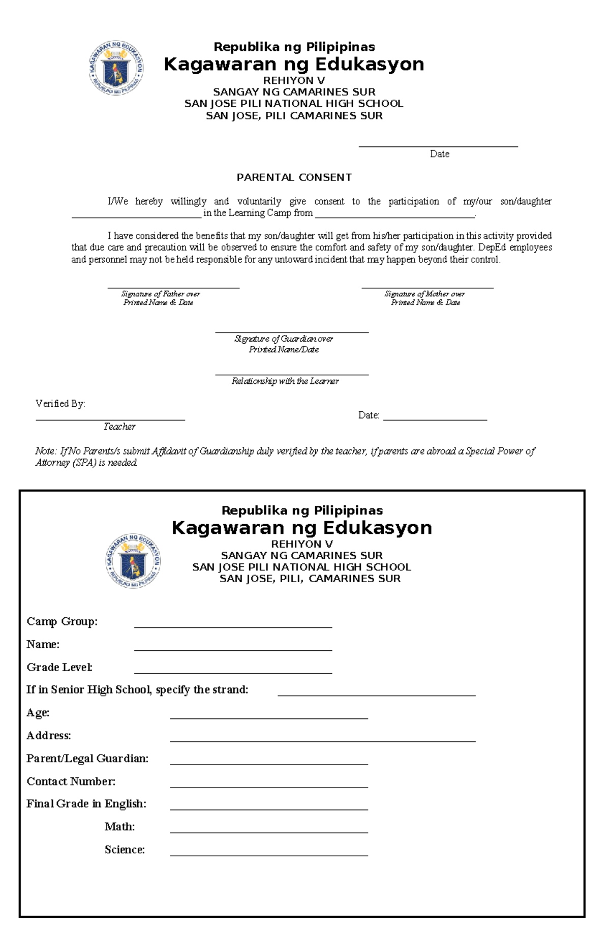 NLC-Parental-Consent - Republika ng Pilipipinas Kagawaran ng Edukasyon ...