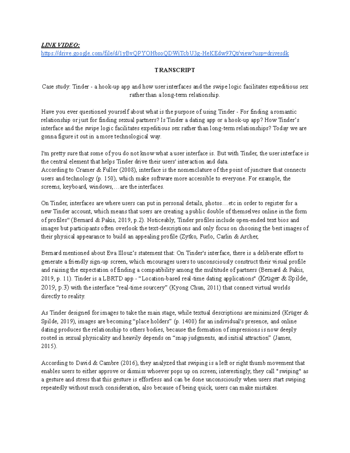 Transcript: Video Presentation - LINK VIDEO: - Studocu