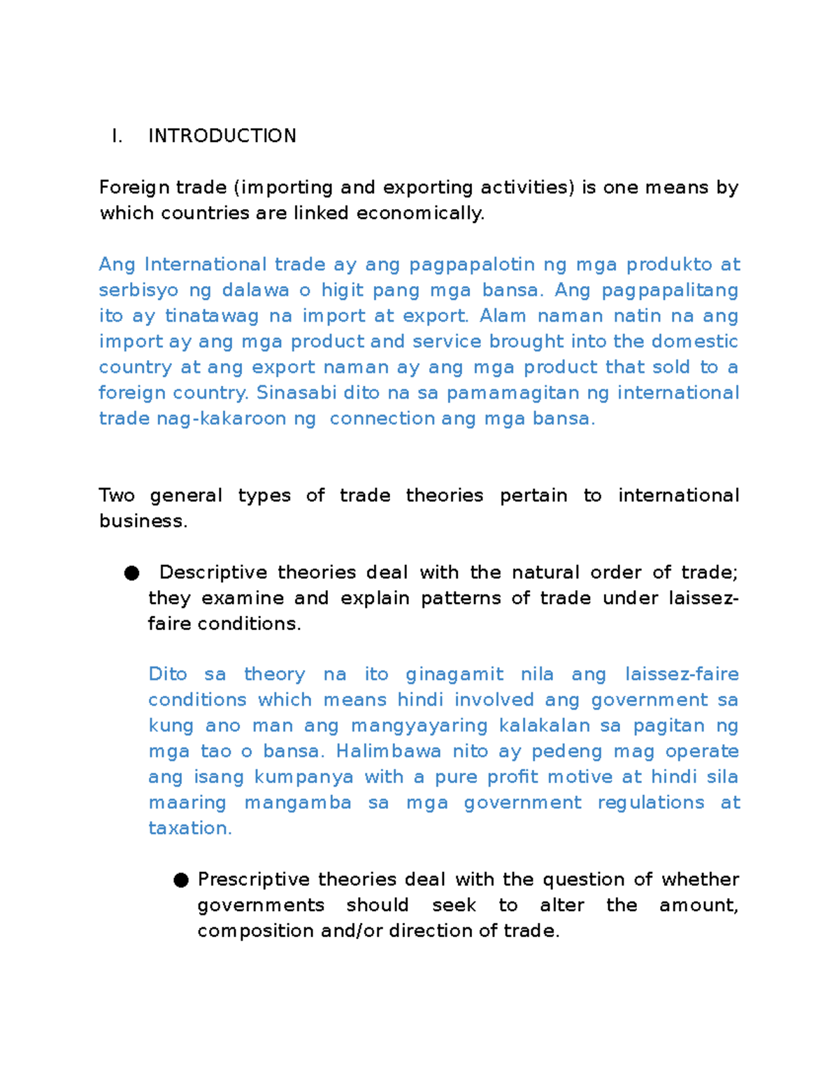 Report IN IBT Chapter 6 - None - I. INTRODUCTION Foreign trade ...