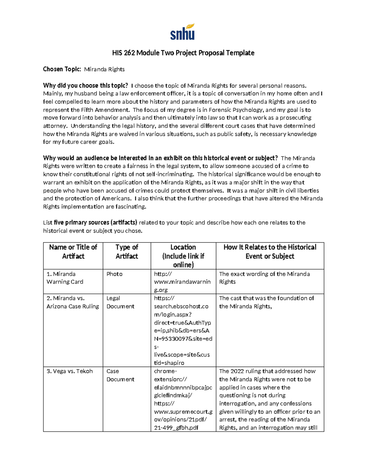 His 262 Module Two Project Proposal - Mainly, my husband being a law ...