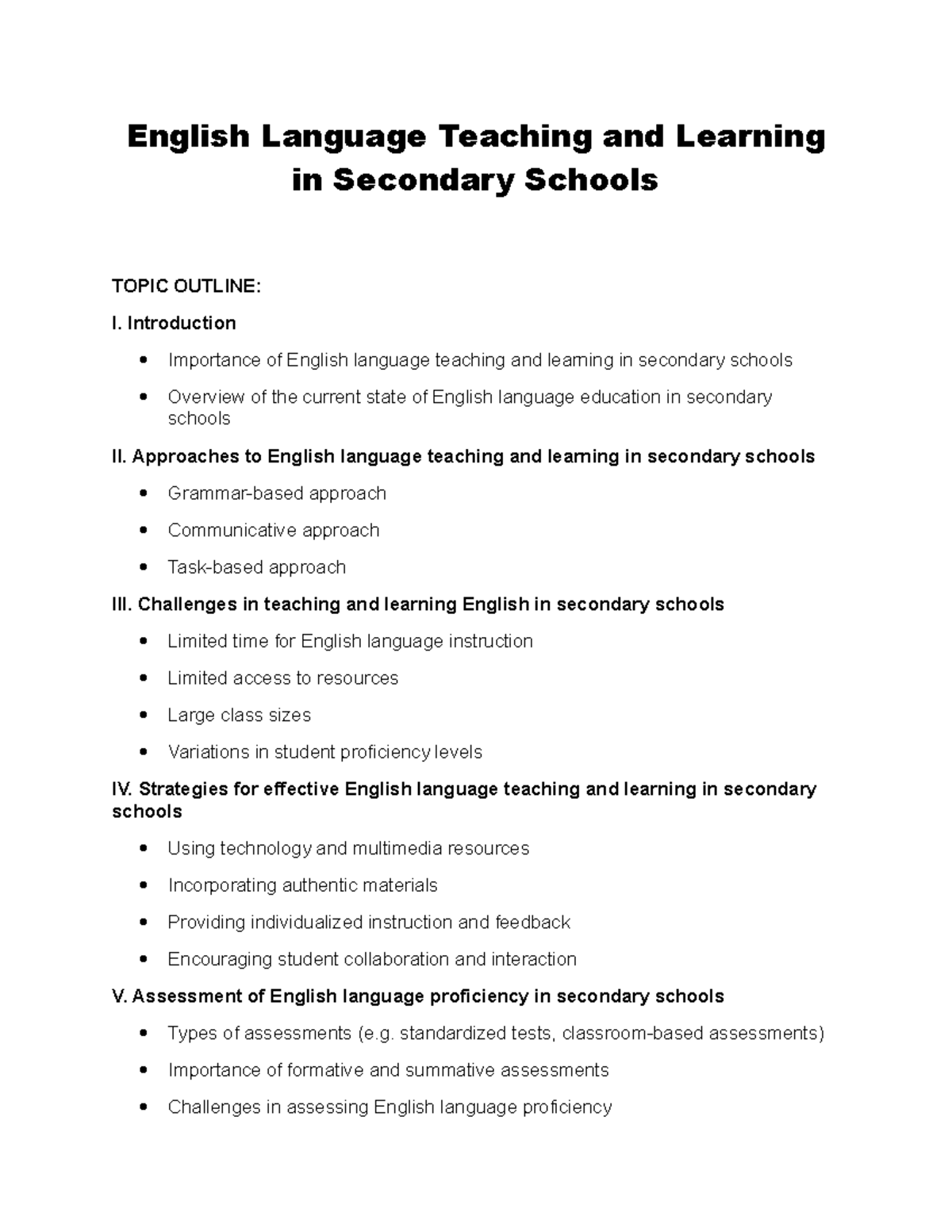 English Language Teaching and Learning in Secondary Schools - English ...