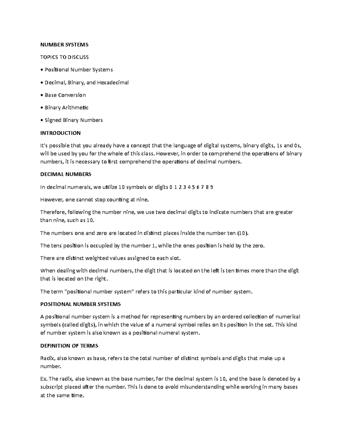 Number Systems - This lecture note contains the explanation and ...