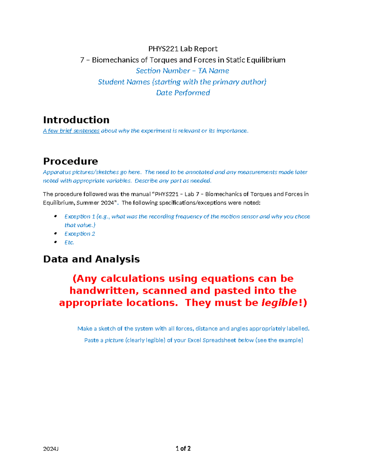 PHYS221 Lab 7 Report Template – Biomechanics of Torques and Forces in ...