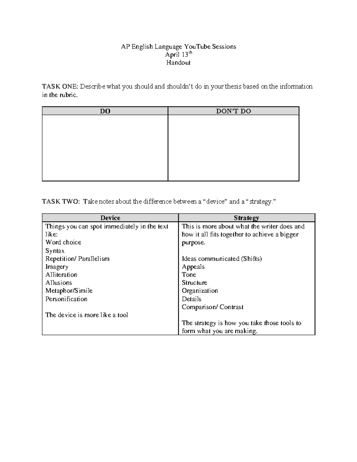 AP English Lesson 14 - YouTube Sessions - AP English Language YouTube ...