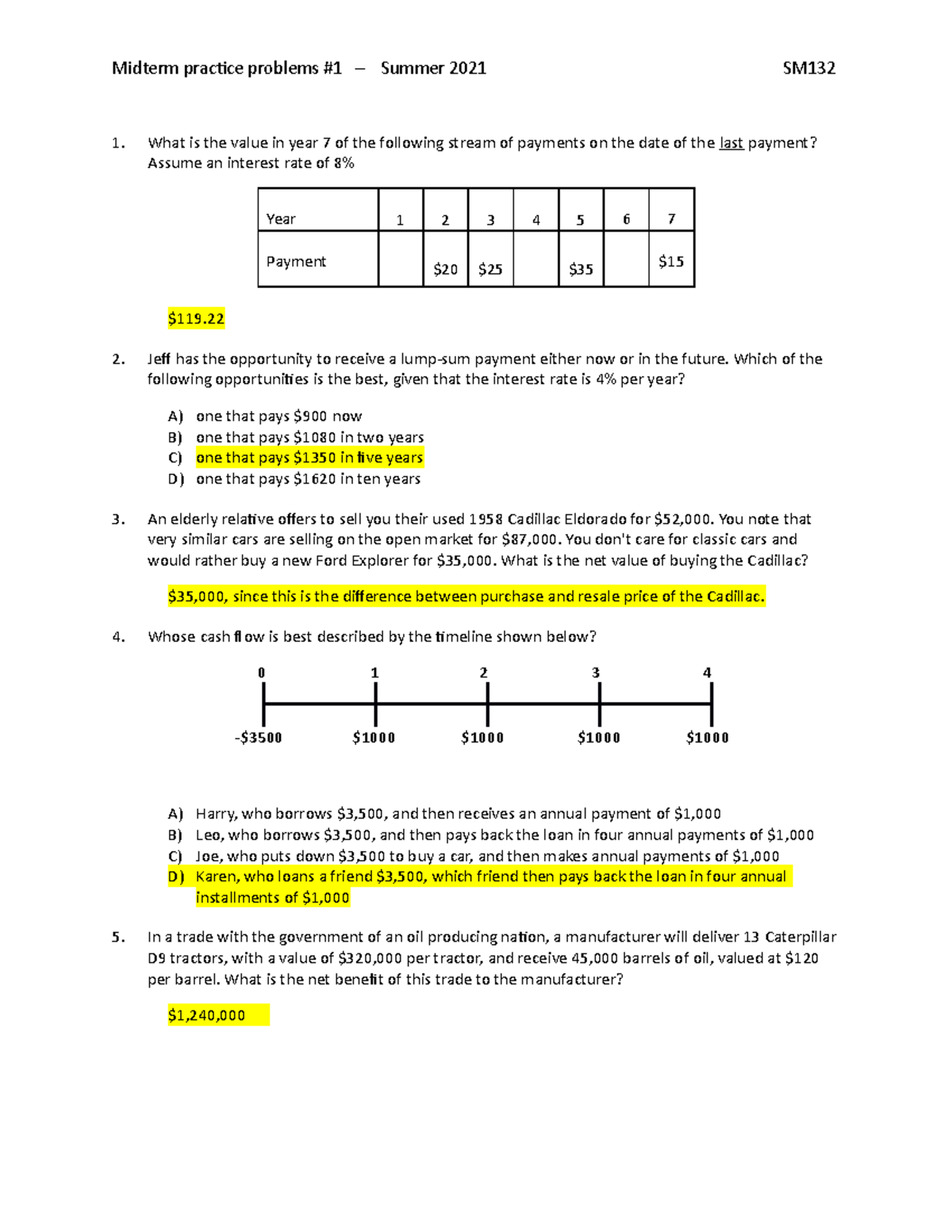 Midterm Practice Problems 1 - Summer 2021 Answer Key - What is the ...