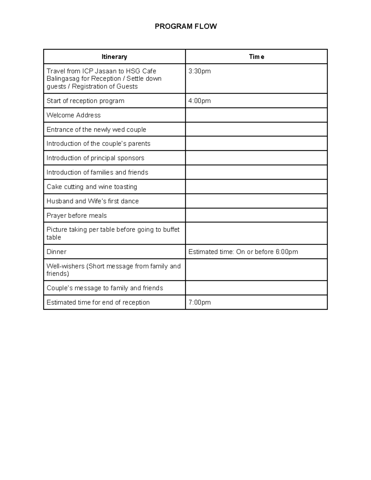 Dichos - Vallejos Program Flow and Emcee Script - PROGRAM FLOW ...