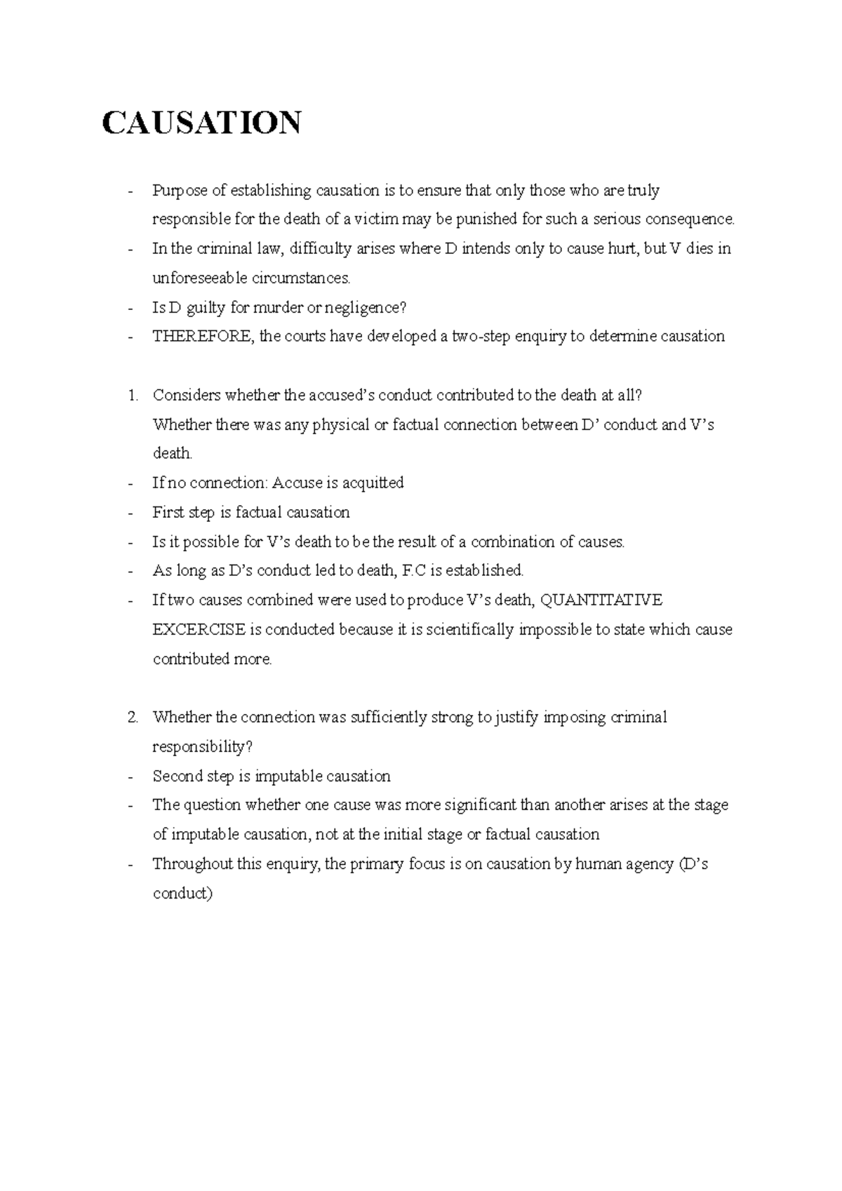 Causation: Factual Causation - CAUSATION Purpose of establishing ...