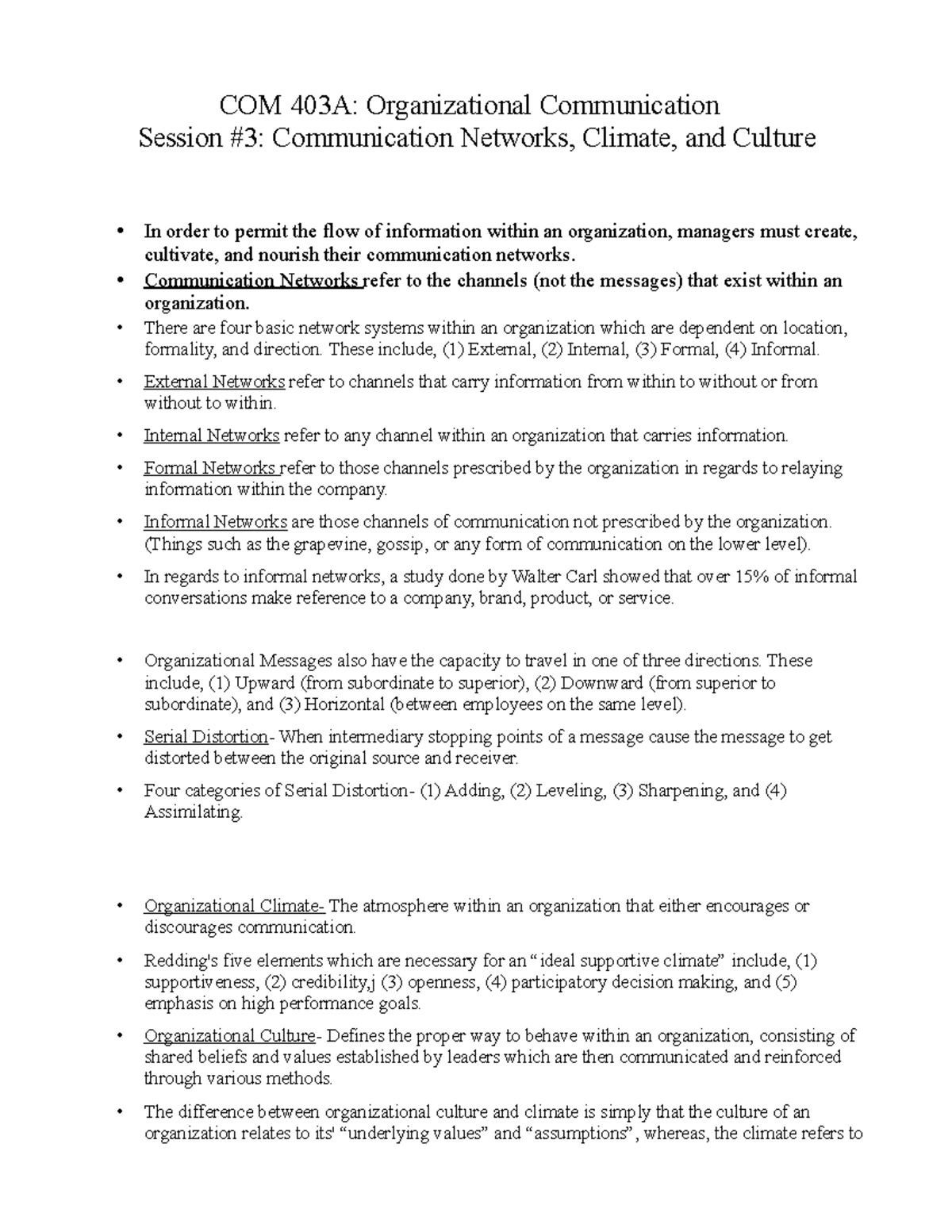 COM 403 A Session #3 - Lecture notes 2 - COM 403A: Organizational ...