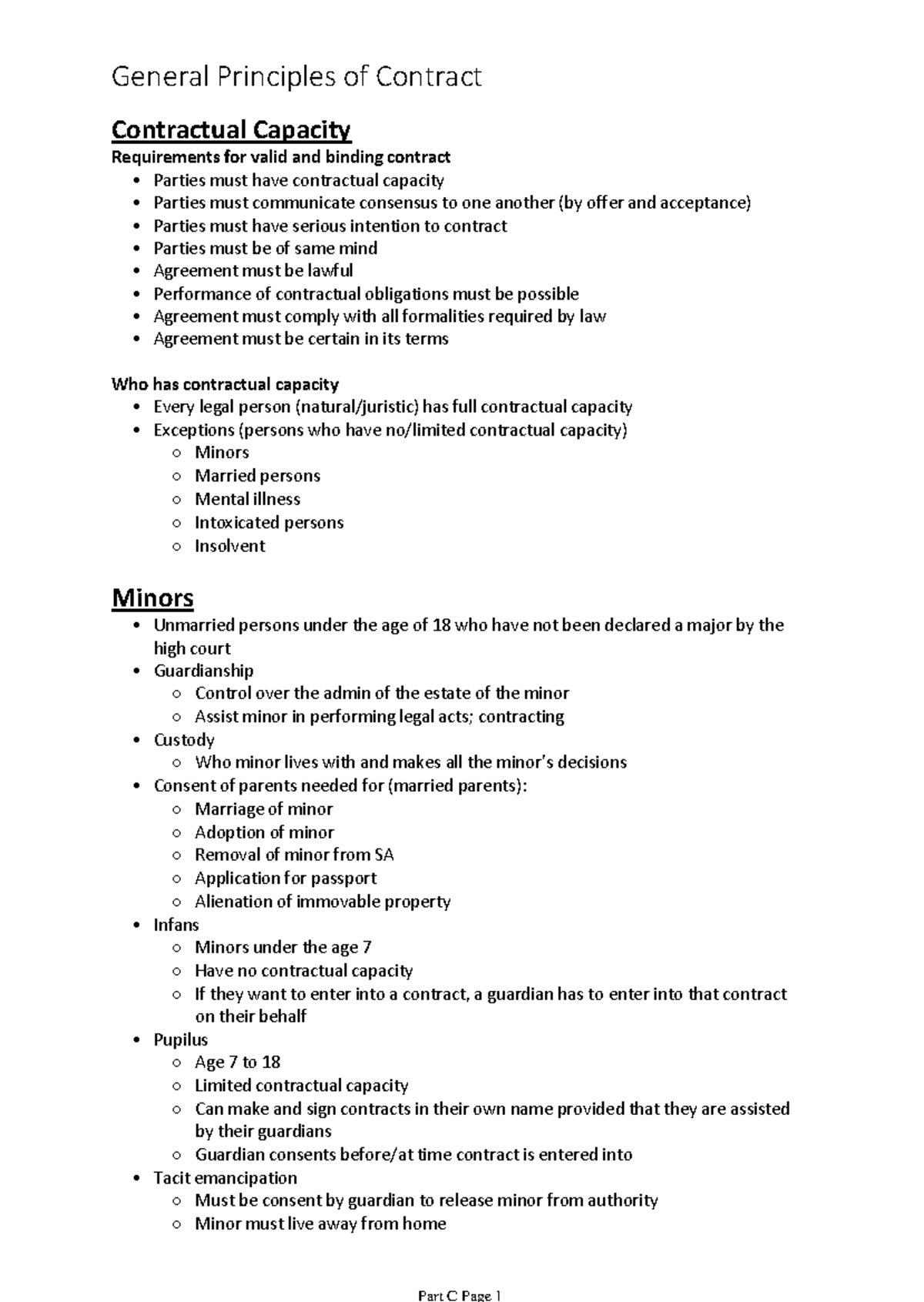 Part C - Part C Summary - Contractual Capacity Requirements for valid ...