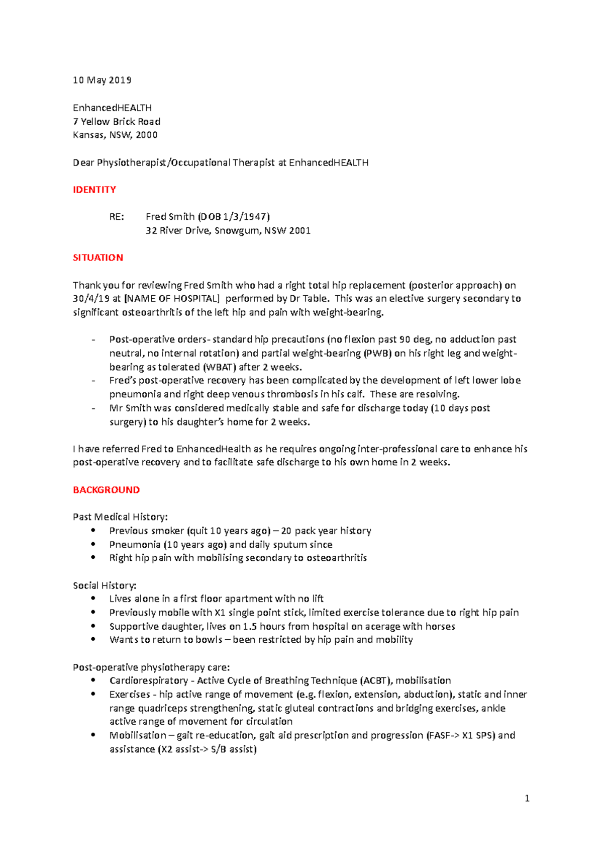 Isbar letter example - 10 May 2019 EnhancedHEALTH 7 Yellow Brick Road ...