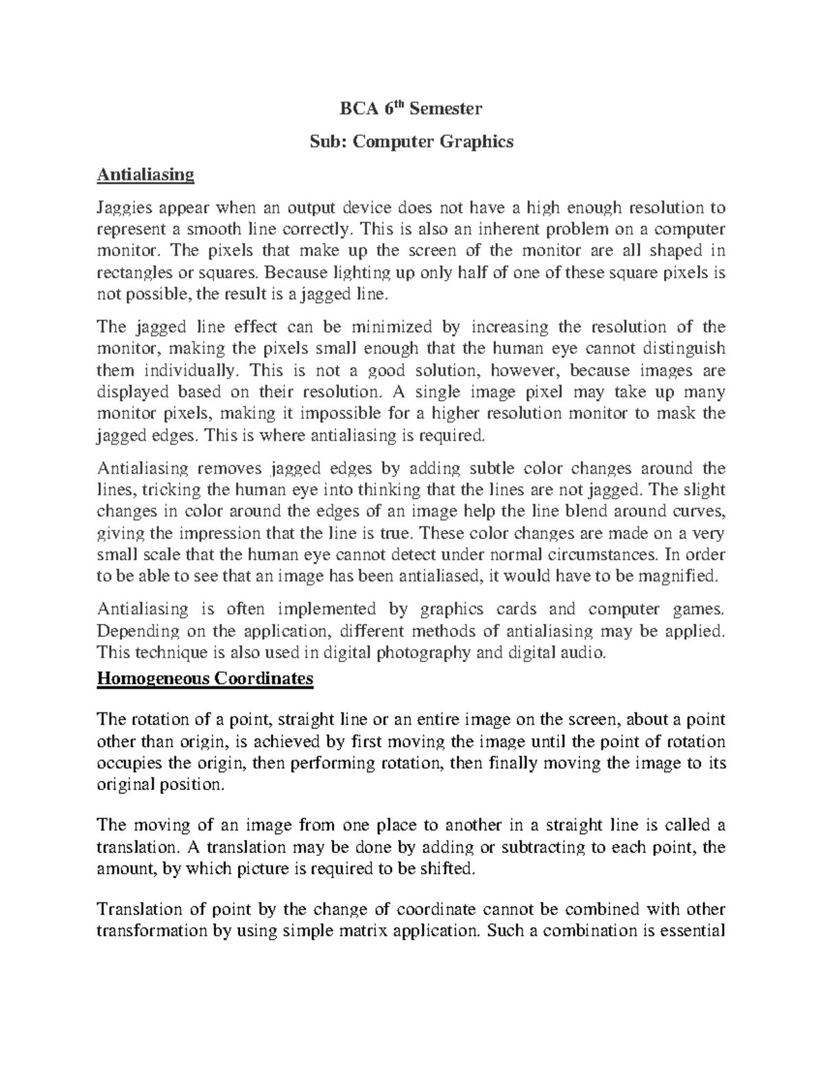 Bca 6th sem-pdf - Test - BCA 6th Semester Sub: Computer Graphics ...