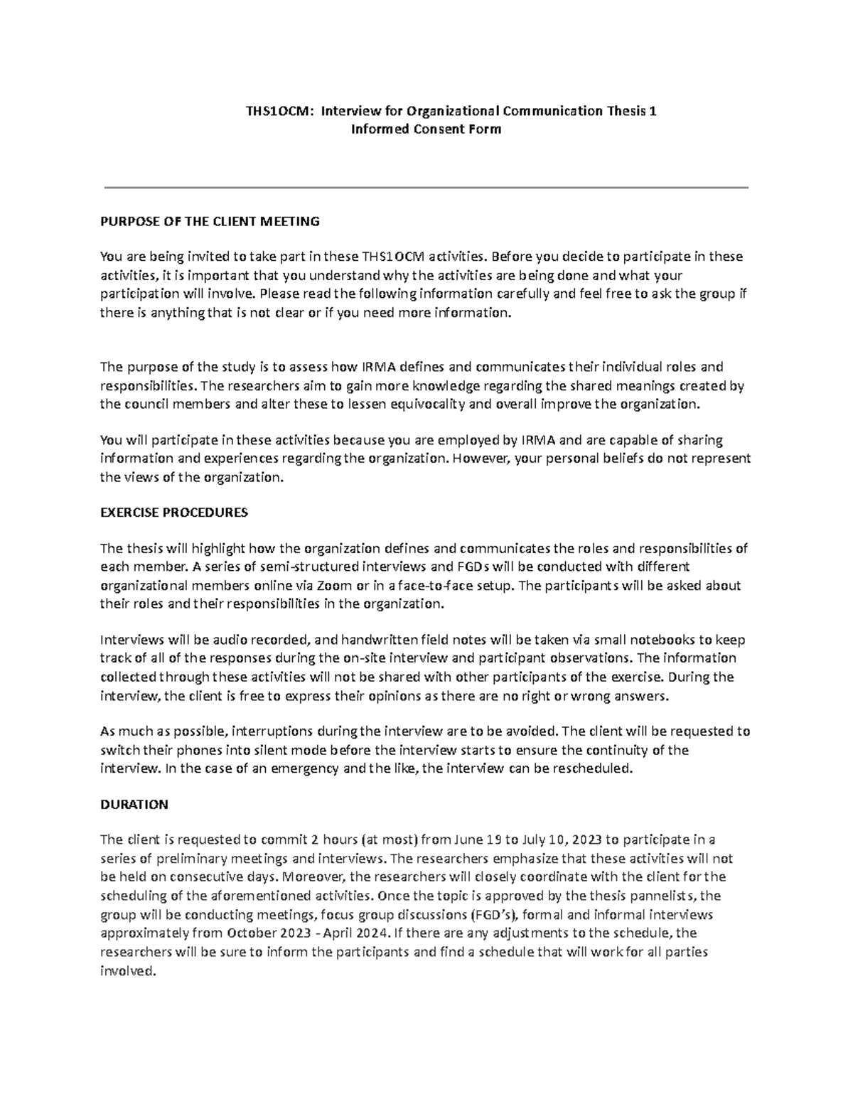 The5is One ICF - Thesis 1 ICF Format - THS1OCM: Interview for ...