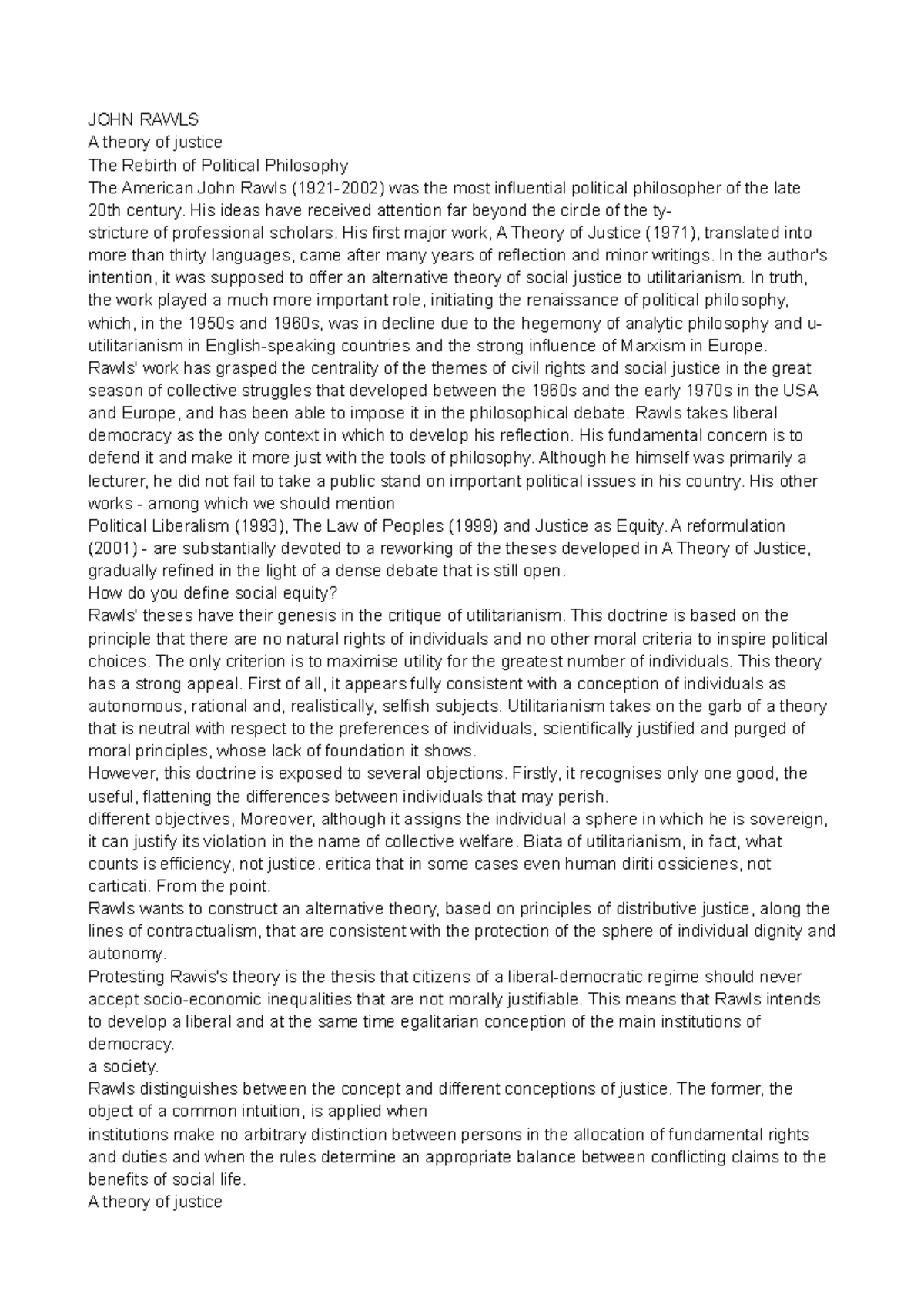 JOHN Rawls NEW - JOHN RAWLS A theory of justice The Rebirth of ...