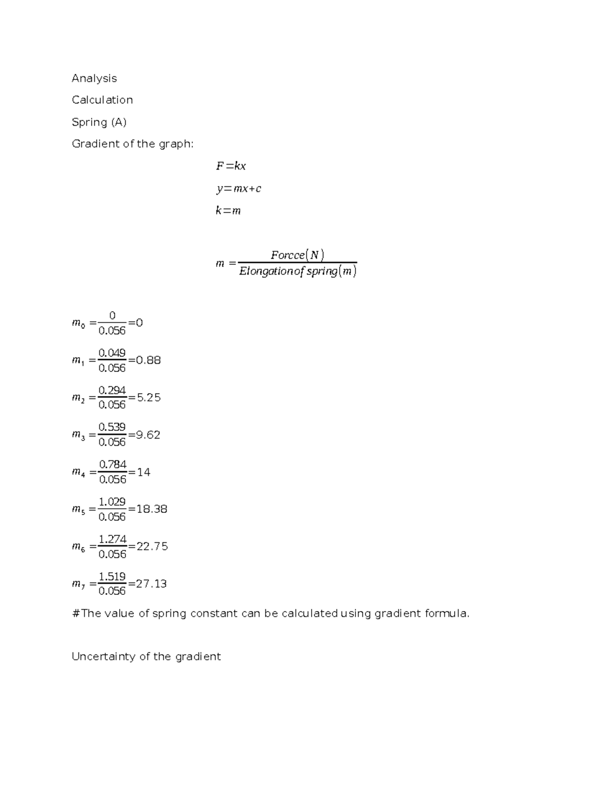 Sample Calculations - Analysis - Analysis Calculation Spring (A ...