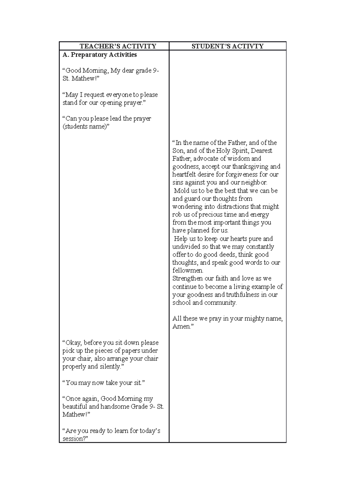 FD Ton's Copy - These Lessons - TEACHER’S ACTIVITY STUDENT’S ACTIVTY A ...