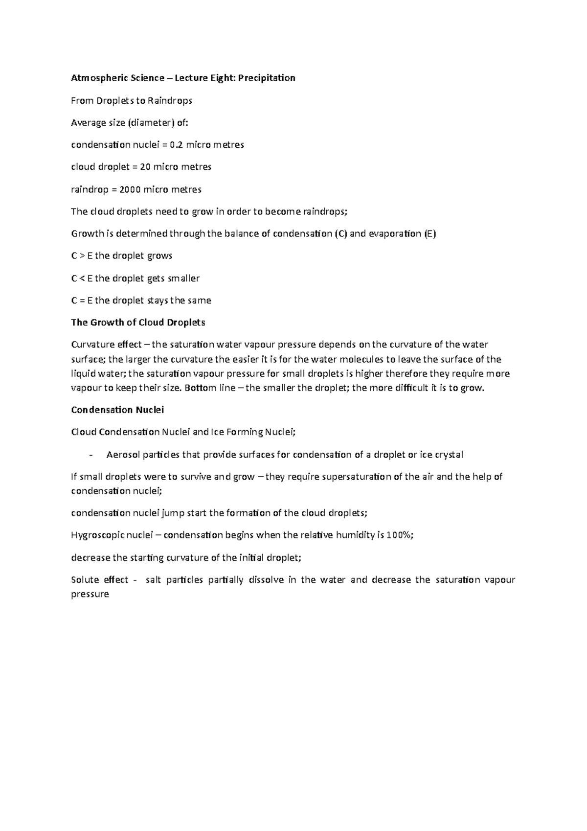 1304nsc Lecture Notes Atmospheric Science Lecture Eight Precipitation From Droplets To