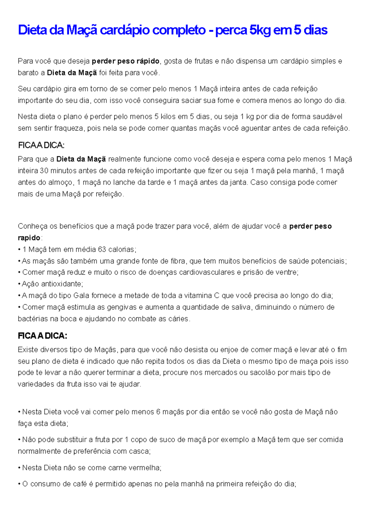Perca 7 kg em 5 dias - .................... - Jan Dieta da Maçã ...
