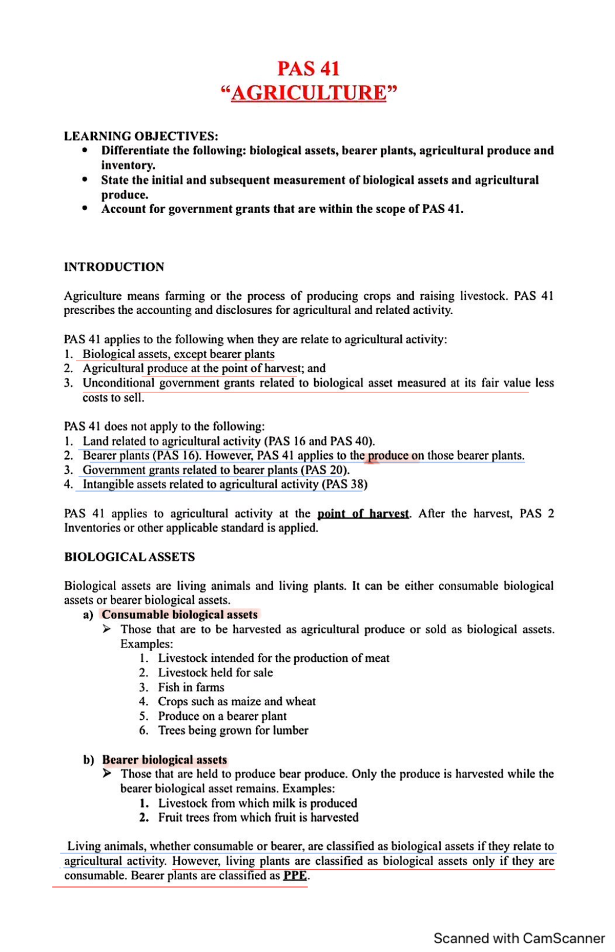 PAS 41 - PAS 41 Summary - PAS 41 LEARNING OBJECTIVES: Differentiate the ...