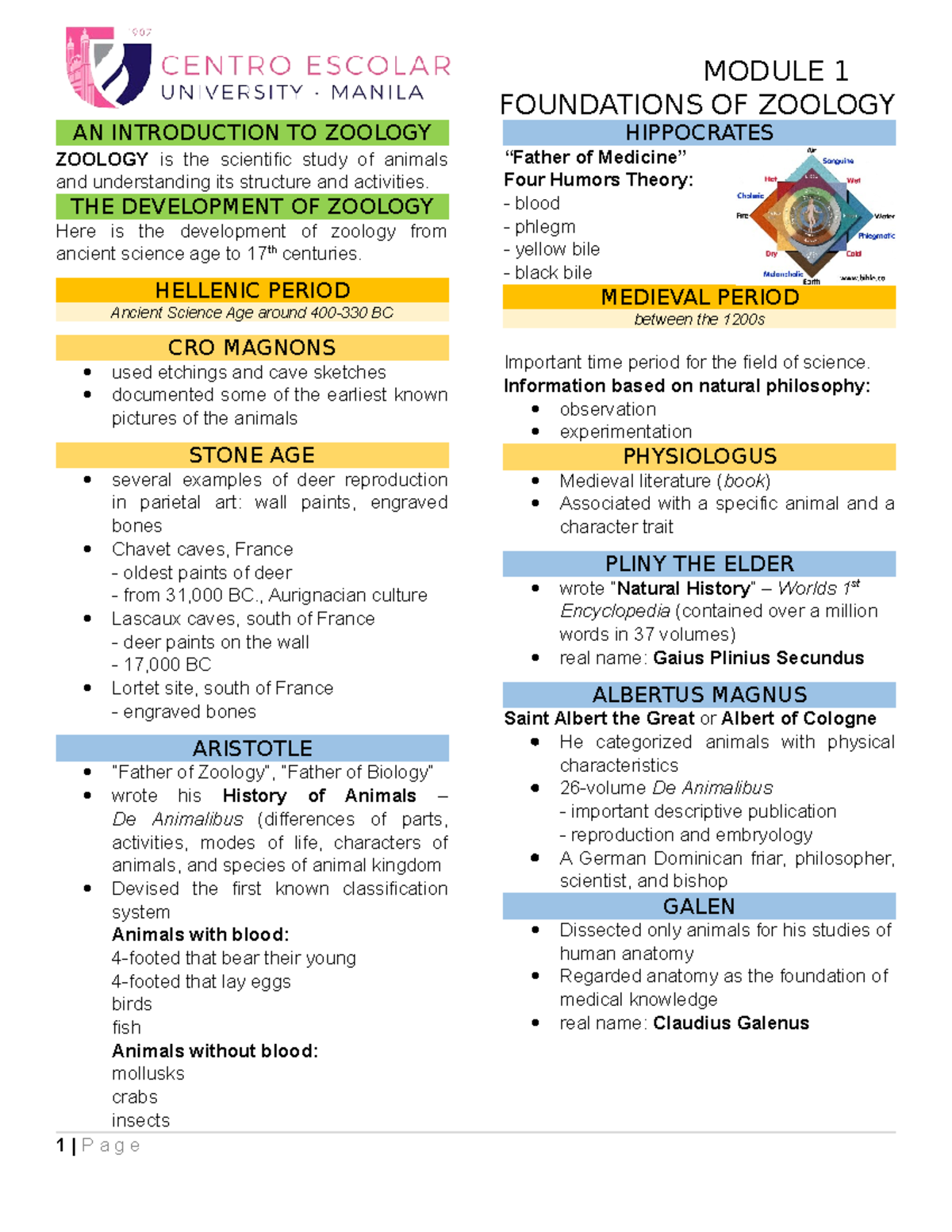 Zoolec Reviewer M1 - MODULE 1 FOUNDATIONS OF ZOOLOGY AN INTRODUCTION TO ...