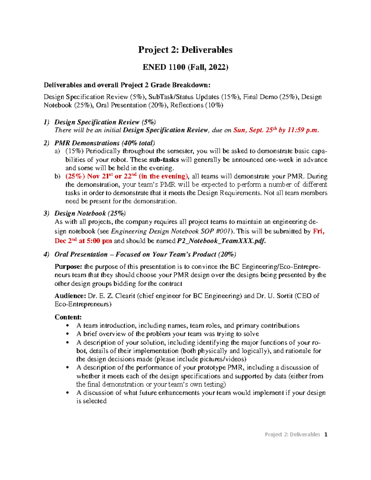 Project 2 Deliverables - Project 2: Deliverables 1 Project 2 ...