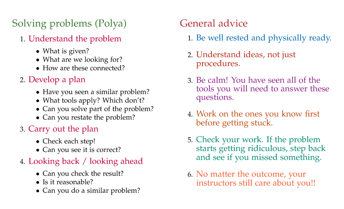 166 Review 1 notes - Solving problems (Polya) 1. Understand the problem ...