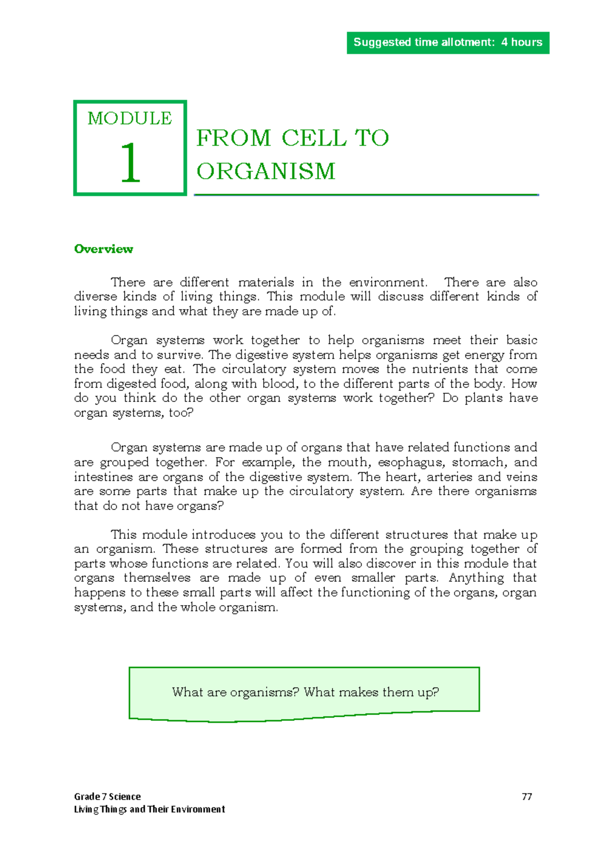 CELL TO Organism Module FOR Q2 - Grade 7 Science 77 FROM CELL TO ...