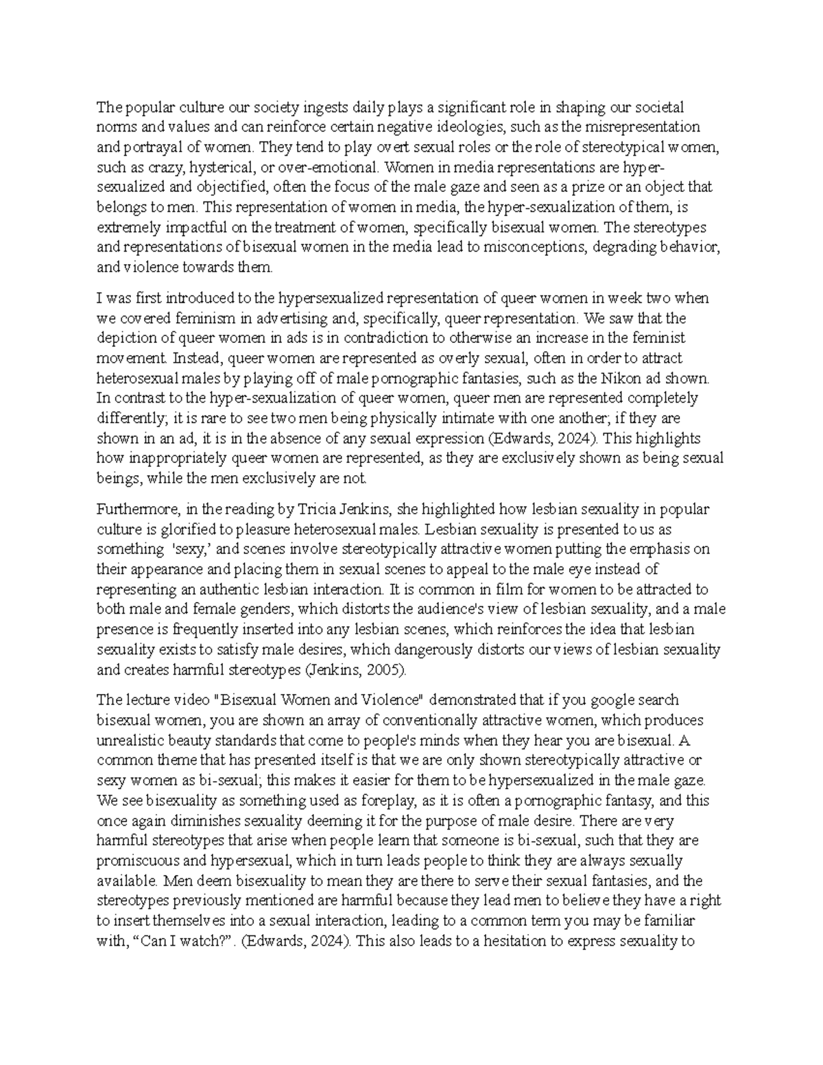 GSWS - Reflection summary on how popular culture affects society - The ...