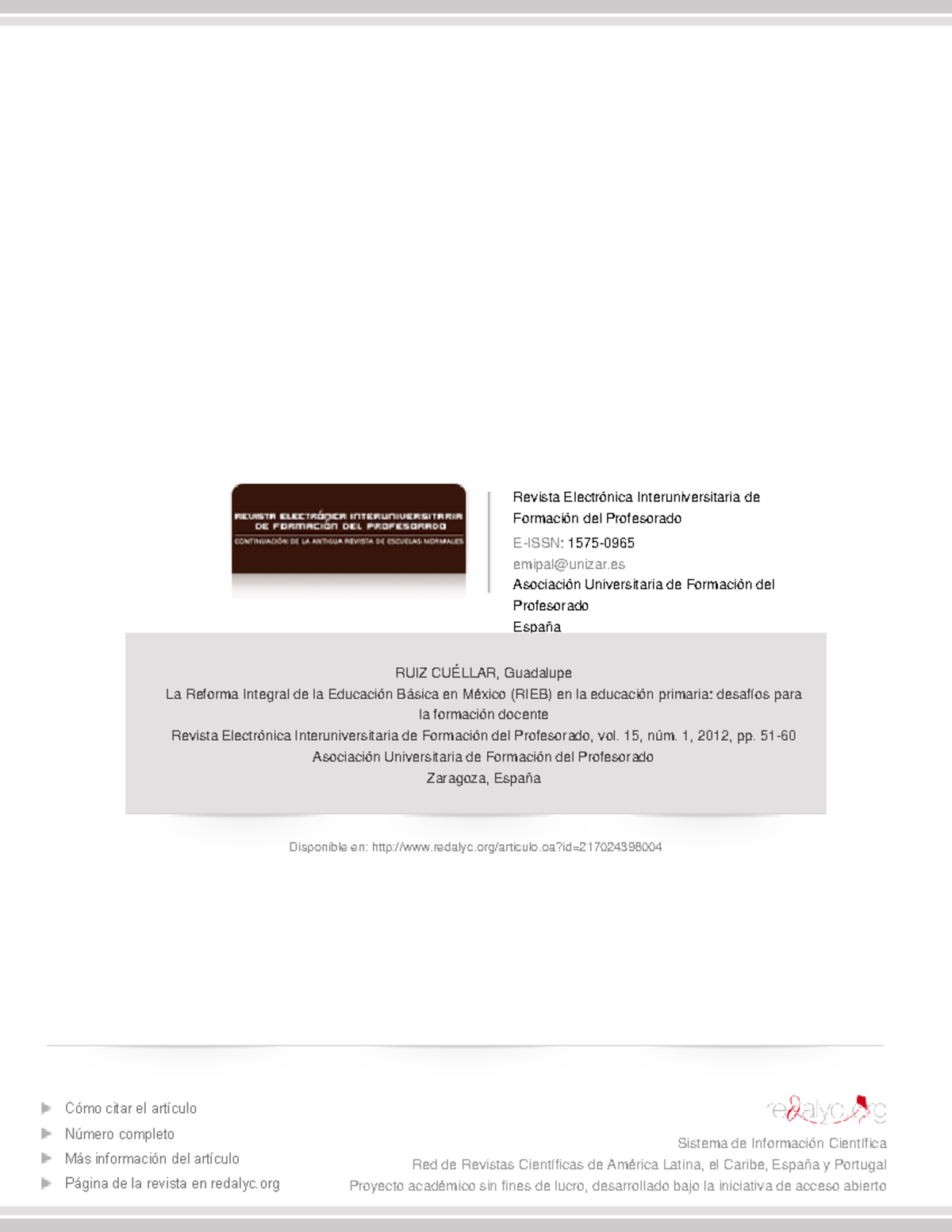 La Reforma Integral de la Educación Básica en México (RIEB) en la ...