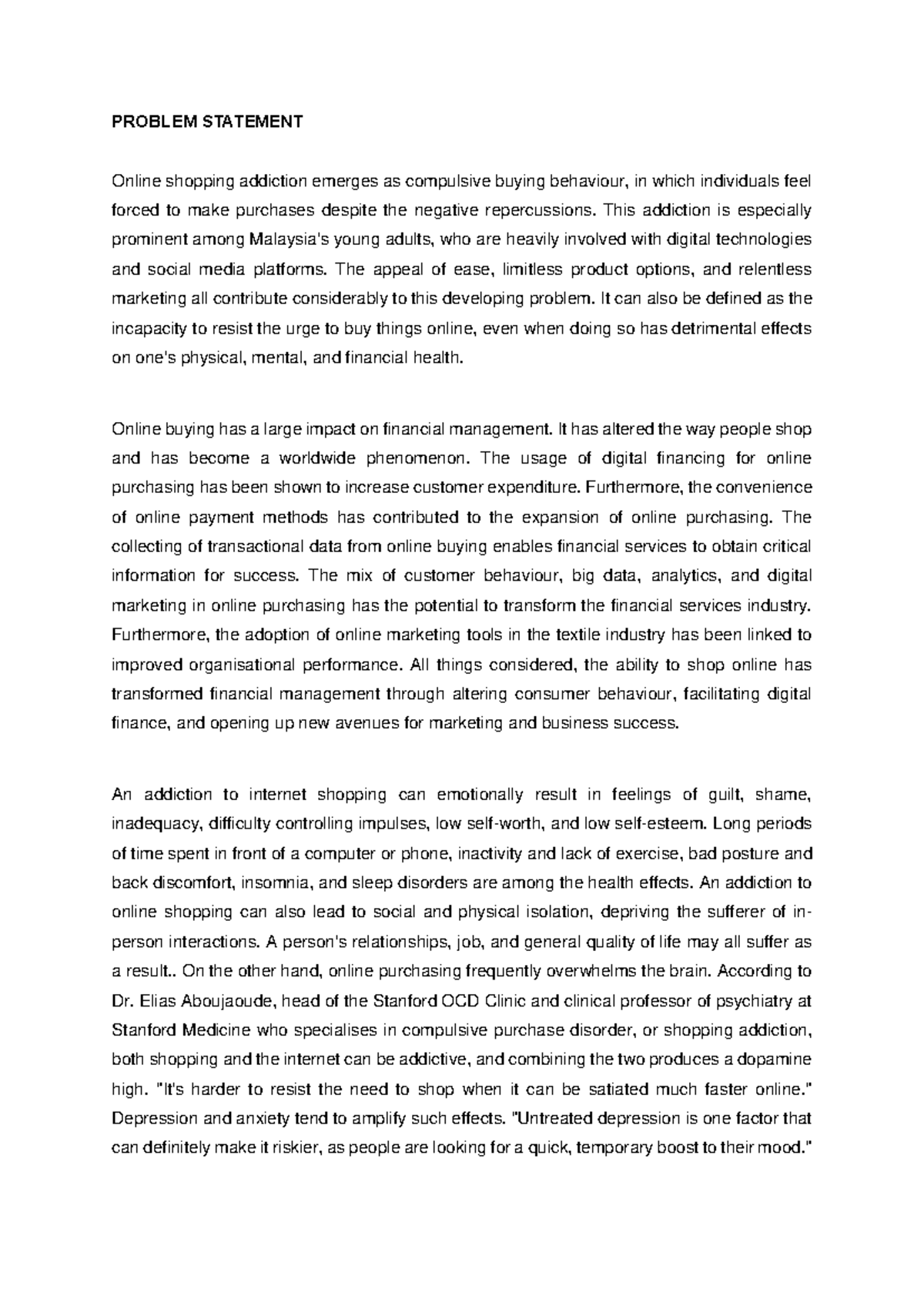 Problem Statement (Online Shopping Addiction) - PROBLEM STATEMENT ...