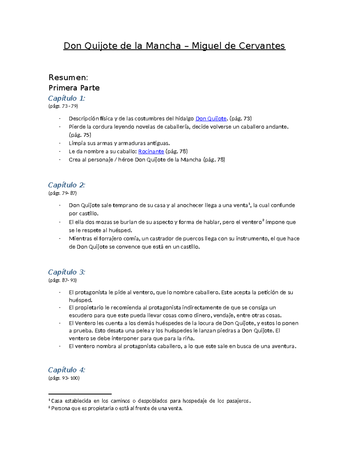 Quijote resumen C1 - Don Quijote de la Mancha – Miguel de Cervantes ...