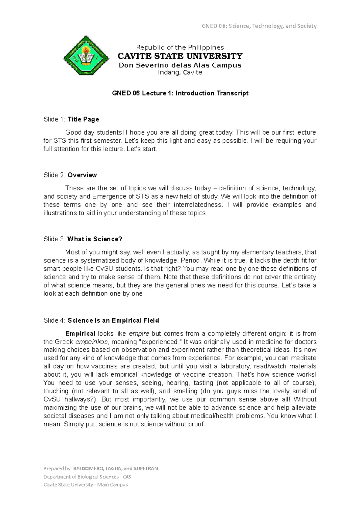 GNED 06 Lecture 1 Introduction Transcript - Republic of the Philippines ...