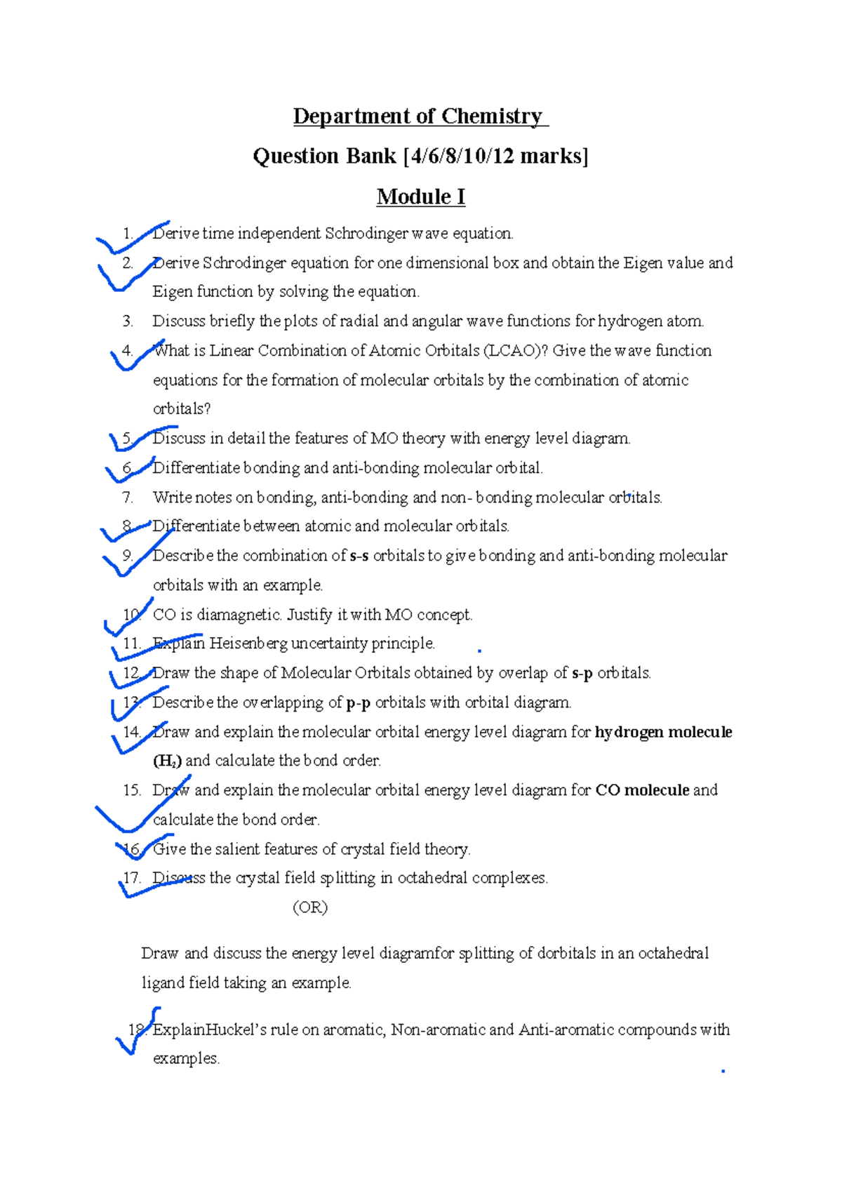 Module 1 Q Bank - Chem notes of unit 1 - Department of Chemistry ...