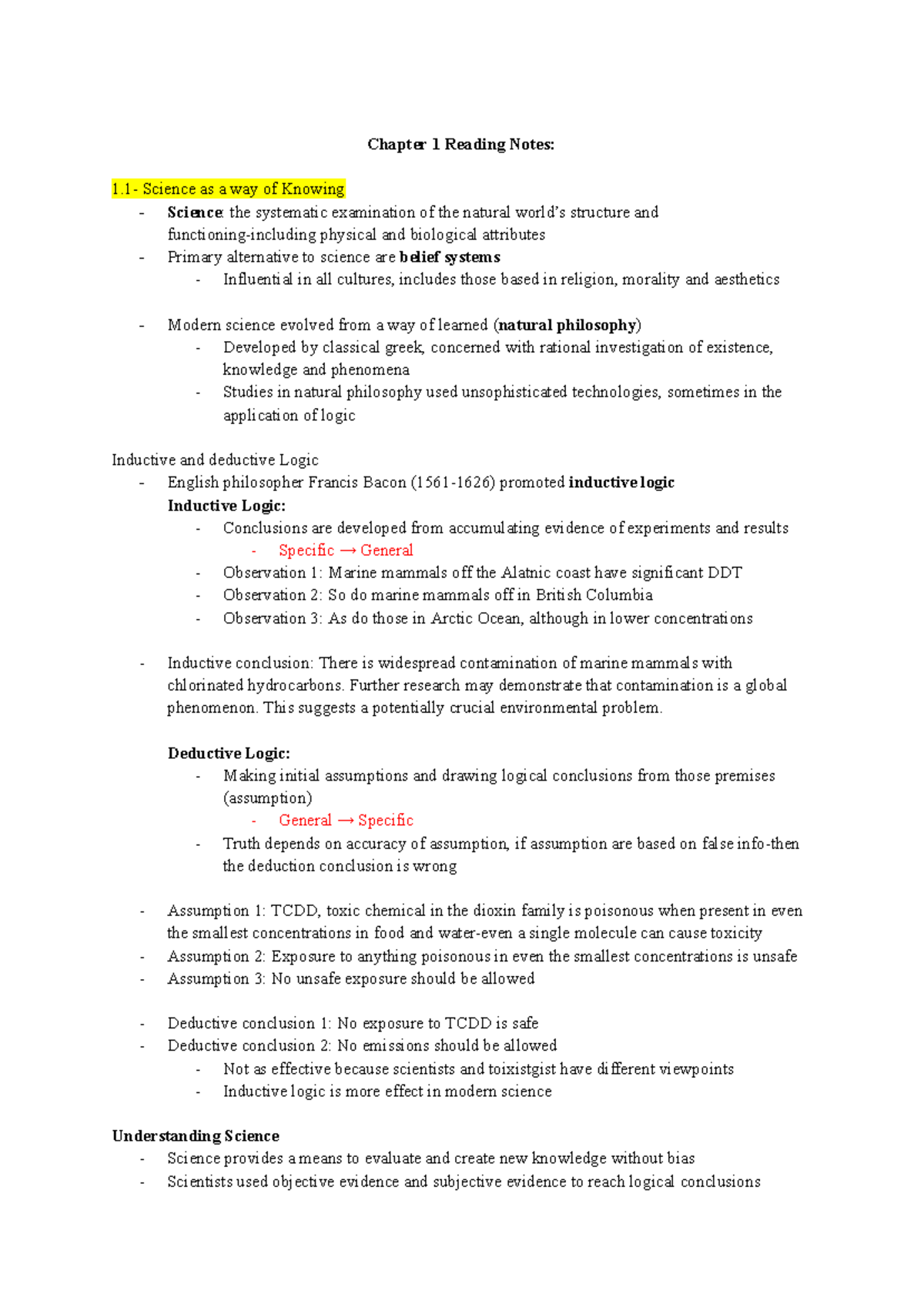 Chapter 1 Reading Notes - Chapter 1 Reading Notes: 1- Science as a way ...