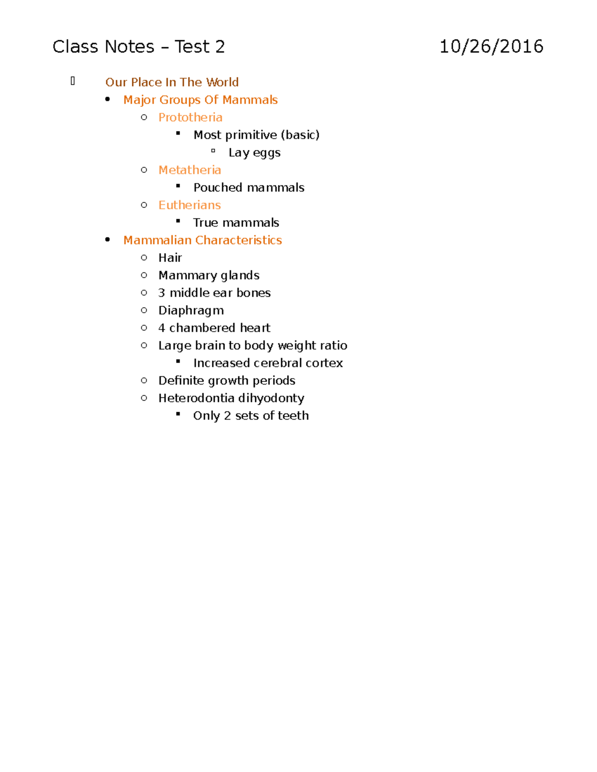 Class Notes – Test 2 - Class Notes – Test 2 10/26/ Our Place In The ...