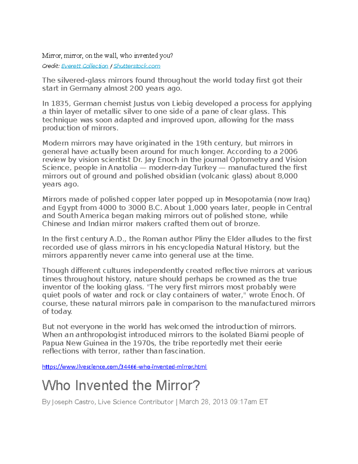 Brief History of Mirrors - Mirror, mirror, on the wall, who invented ...