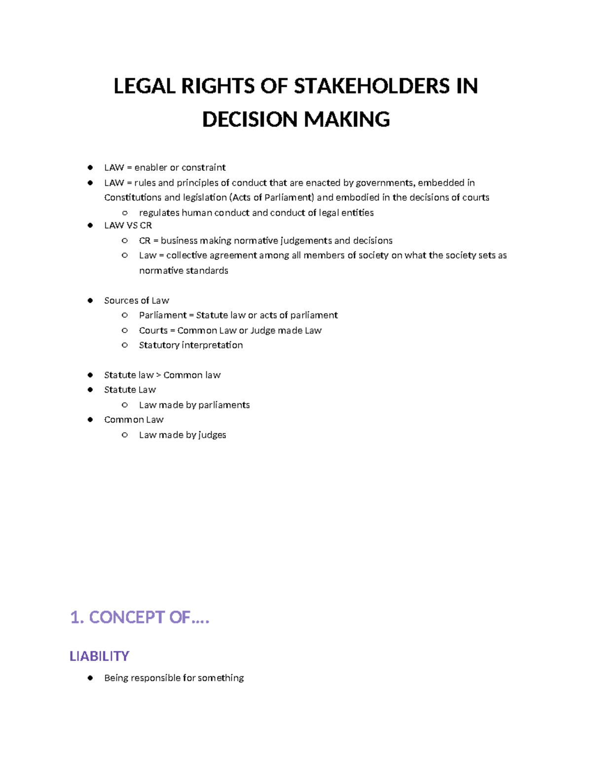 1100 - WEEK 4 - Legal Rights OF Stakeholders ( Concepts, LAWS) - LEGAL ...