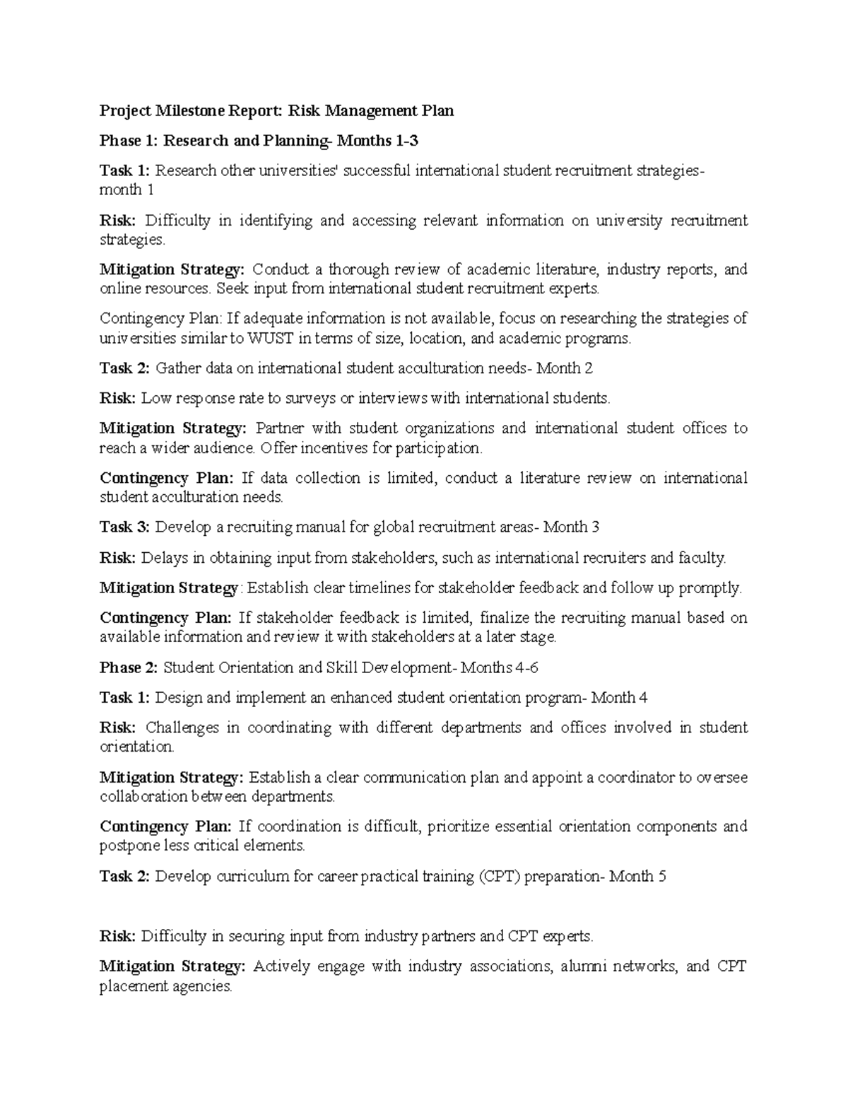 Risk manegment plan - Project Milestone Report: Risk Management Plan ...
