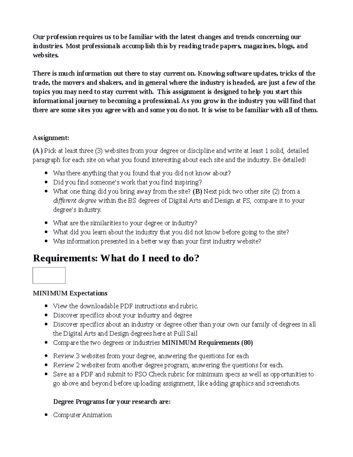 Industry websites assignment - Our profession requires us to be ...